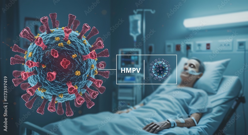 Illustration Stock Human metapneumovirus HMPV molecular closeup in 3d ...