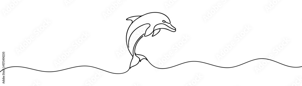 Dolphin icon, dolphin continuous one line drawing, Vector illustration ...