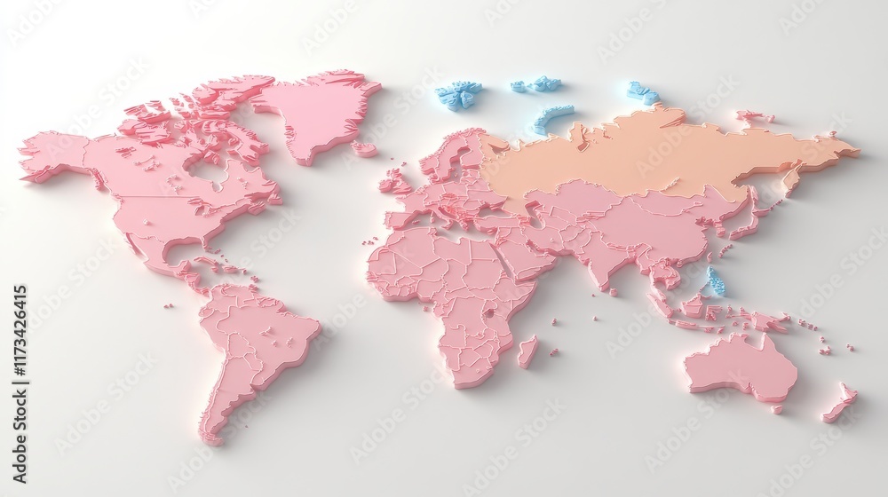 Global data visualization, pink and blue world map showing continents ...