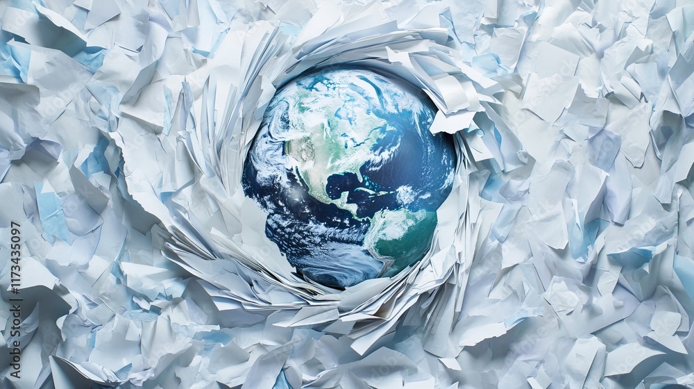 Artistic depiction of Earth encircled by torn paper, highlighting ...