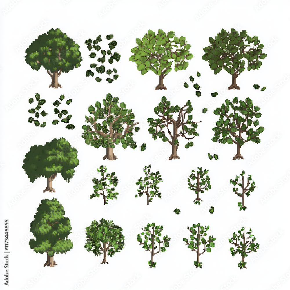 Pixel Art Tree Sprite Sheet Collection Stock Illustration | Adobe Stock