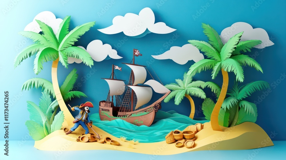 Pirate Treasure: Pirates digging for treasure on a tropical island with ...