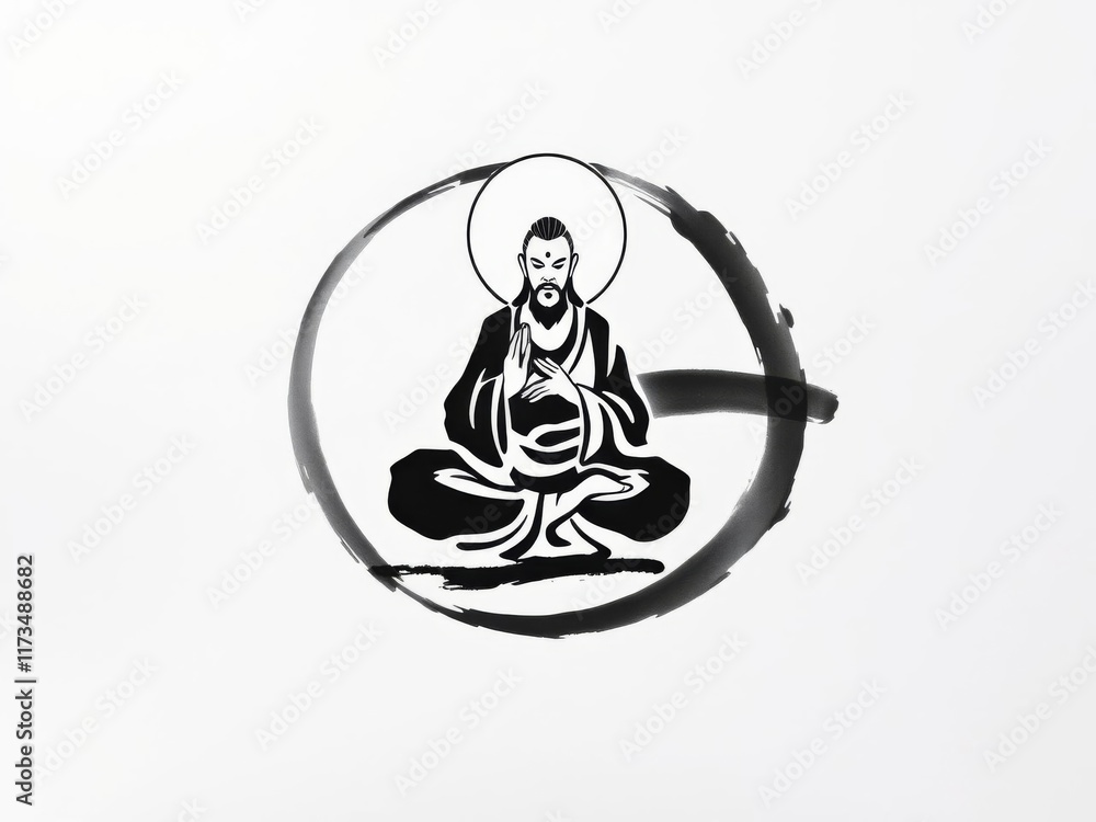 Zen Buddhist concept of enso, a brush stroke ink circle symbolizing ...