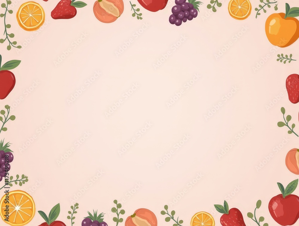 Colorful fruit border design with a pastel background for creative ...