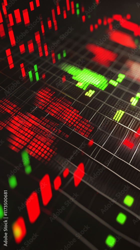 Pixel art stock market heatmap with red and green tiles indicating ...