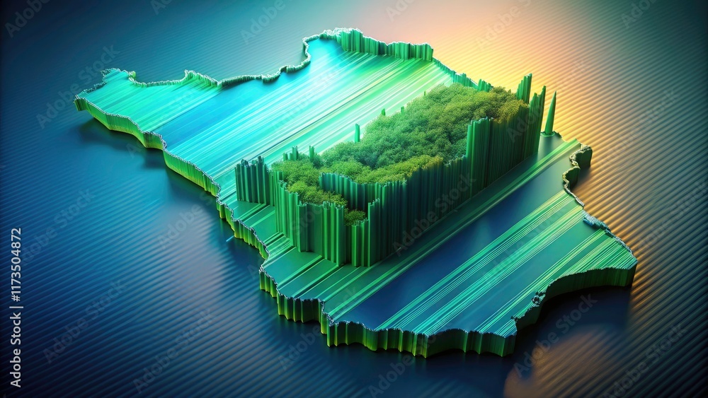 Abstract Saudi Arabia: a contemporary map featuring bold vertical green ...