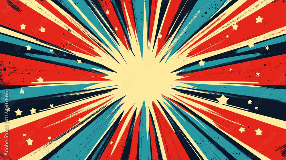 Vintage retro red and blue color comic strip background. boom burst ...