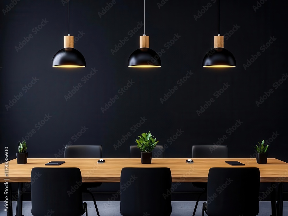 Hightech meeting room featuring a handcrafted oak conference table ...