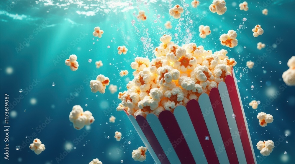 Underwater popcorn explosion ocean depths food photography immersive ...