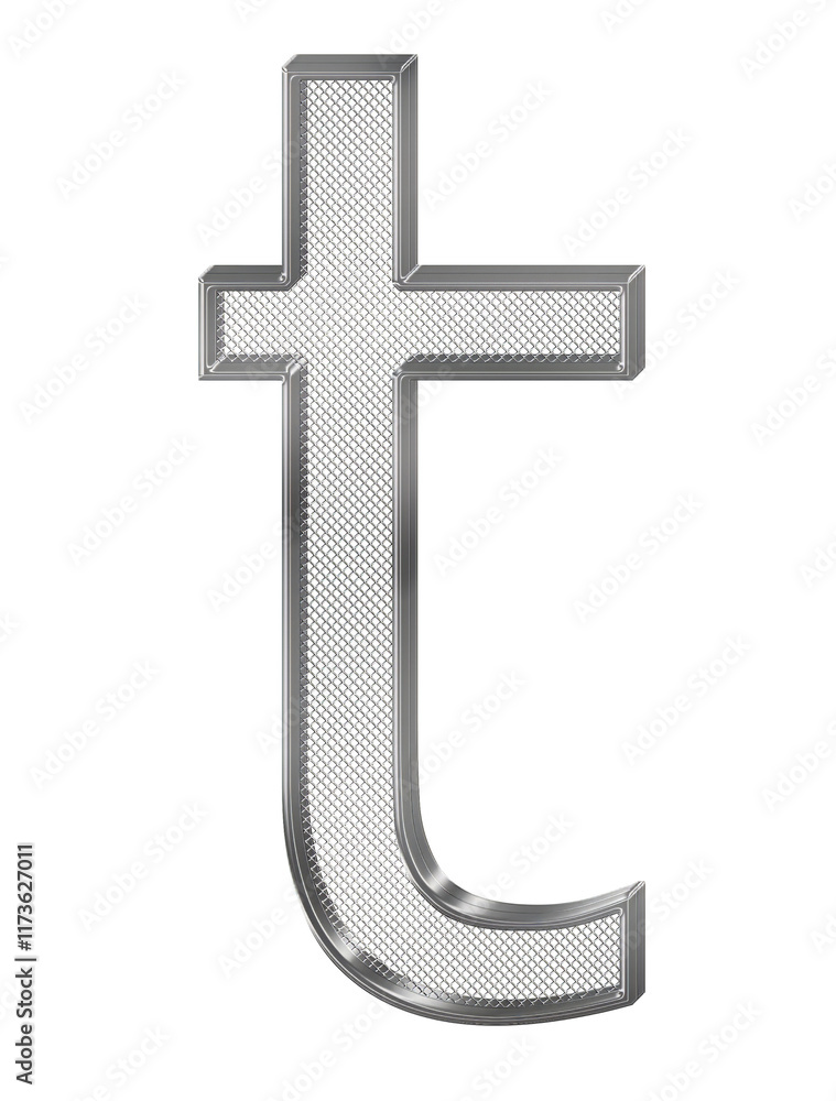 silver metal font letter t 3d with mesh inside Stock Photo | Adobe Stock