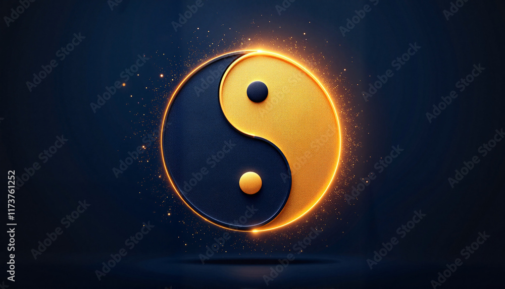 Yin Yang symbol glowing on dark background Stock Illustration | Adobe Stock