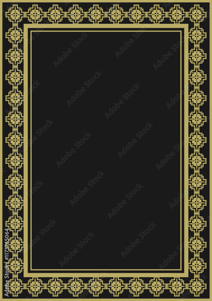 Golden ornamented frame A4 size on a black background. Version 4 ...