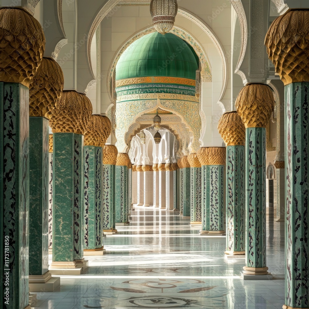 MEDINA, SAUDI ARABIA-MAY 28, 2023 : General view green dome and Moorish ...