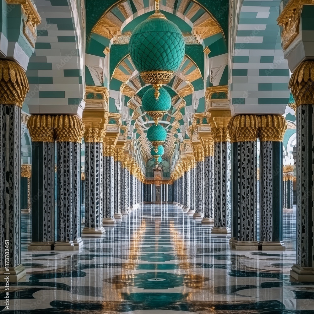 MEDINA, SAUDI ARABIA-MAY 28, 2023 : General view green dome and Moorish ...
