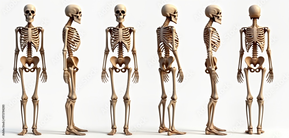 Full body 3d human skeleton model shows different views. Human anatomy ...