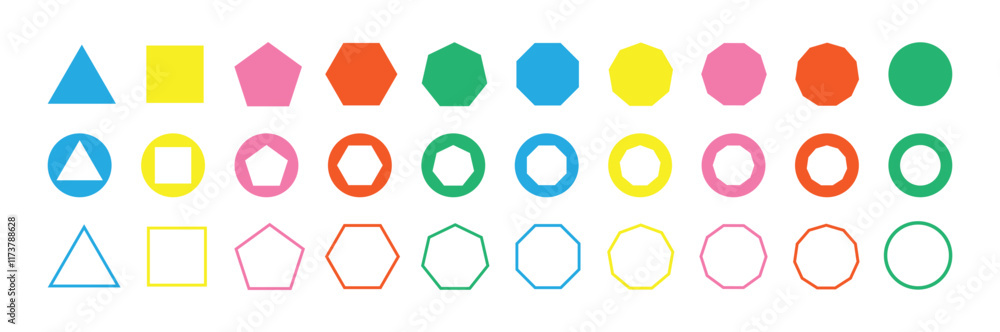 Various number of geometric shape. Different types of regular polygons ...