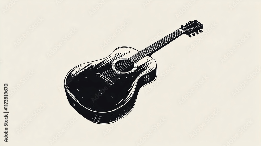 Guitar Outline featuring a minimalist design of an acoustic guitar with ...