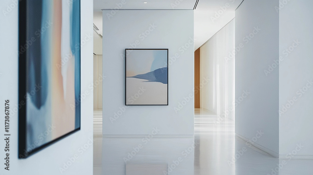 Bright gallery space showcases contemporary abstract paintings in a ...