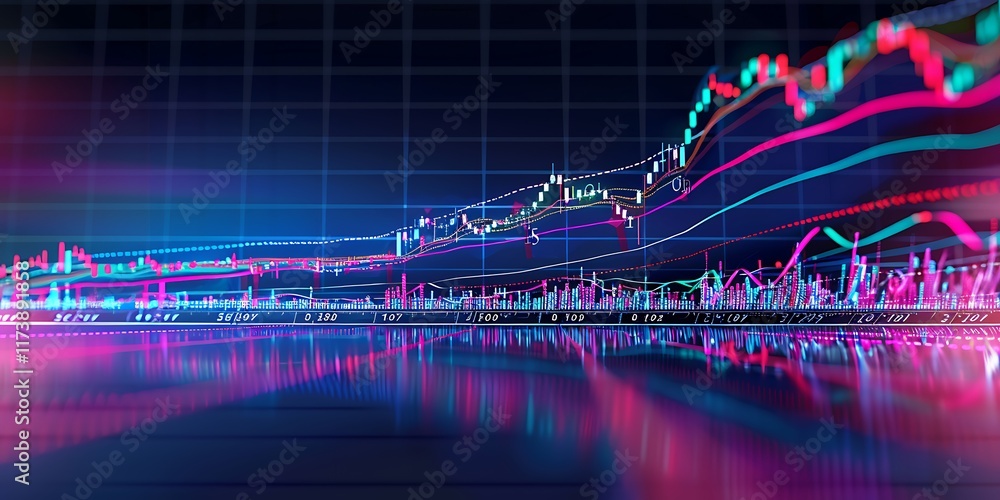 Stock market chart with vibrant colors and dynamic lines, highlighting ...