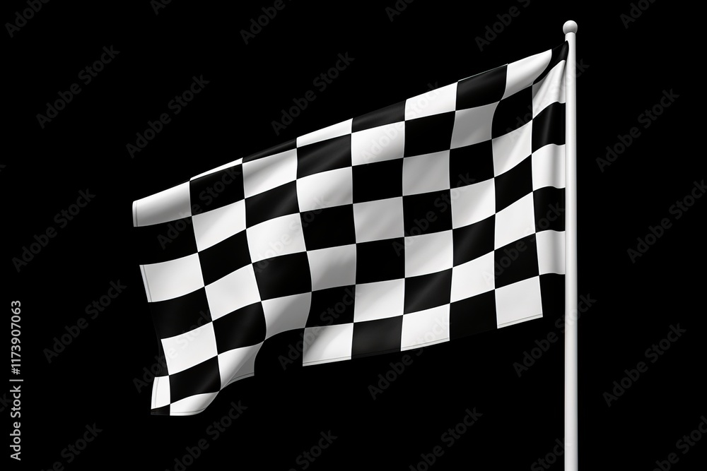 Bold checkered flag waving against a dark backdrop during a racing ...