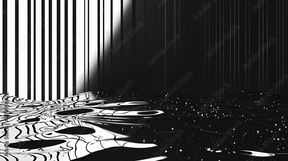 Monochromatic image of heavy rainfall hitting the ground, creating a ...