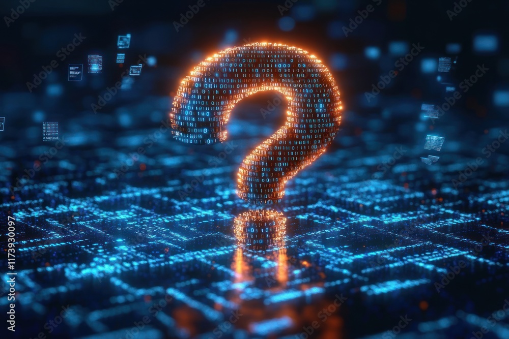 Digital Question Mark with Binary Code and AI Algorithms in Natural ...