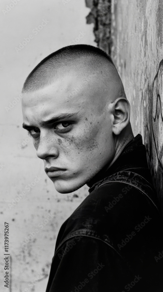 Old portrait of a skinhead on the streets of London in the 1990s ...