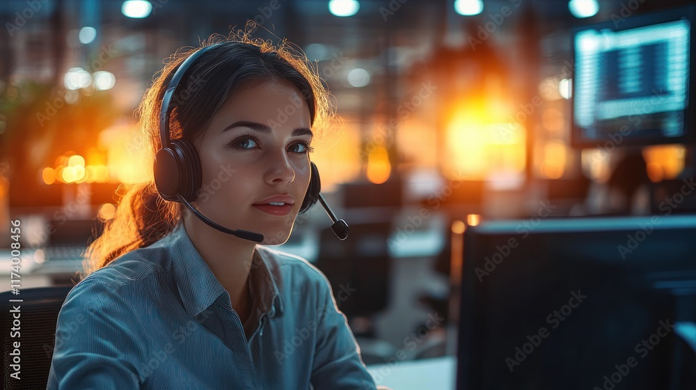 Caucasian Man in Modern Call Center Office Using Headset for Video ...