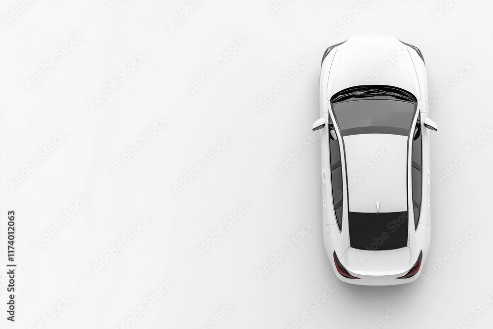 Car top view on the white background surface with copy space Driving ...