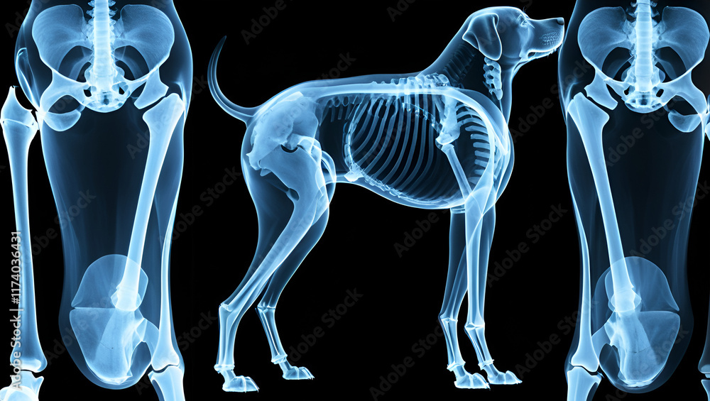 X-ray of a dog with severe hip dysplasia and osteoarthritis of the ...