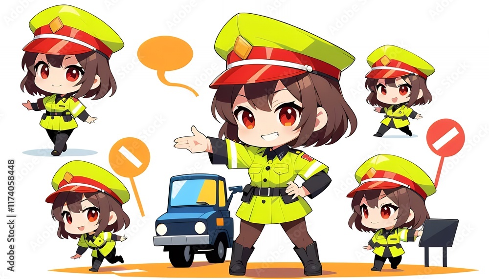 Adorable Anime Pixel Art Girl Traffic Officer in Green Uniform ...