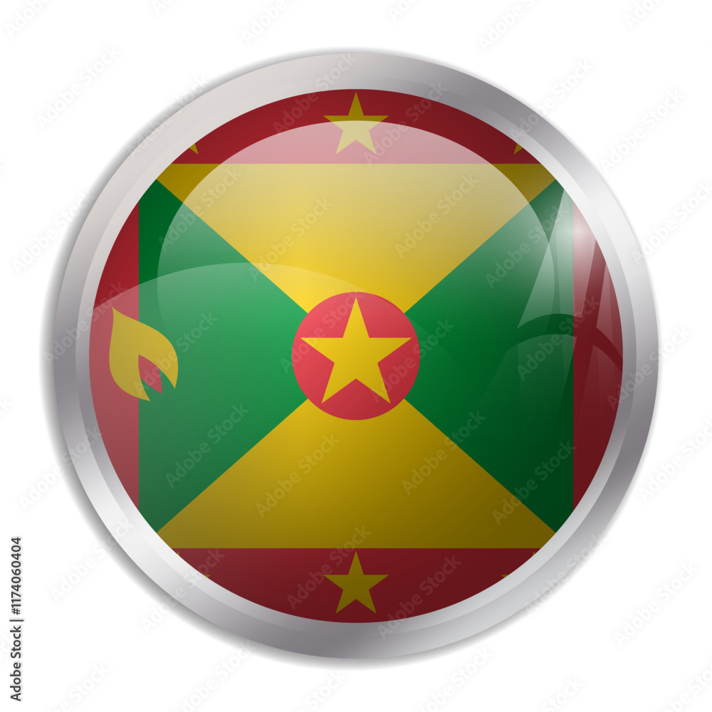 Grenada flag - glossy circle button displays a colorful flag ...