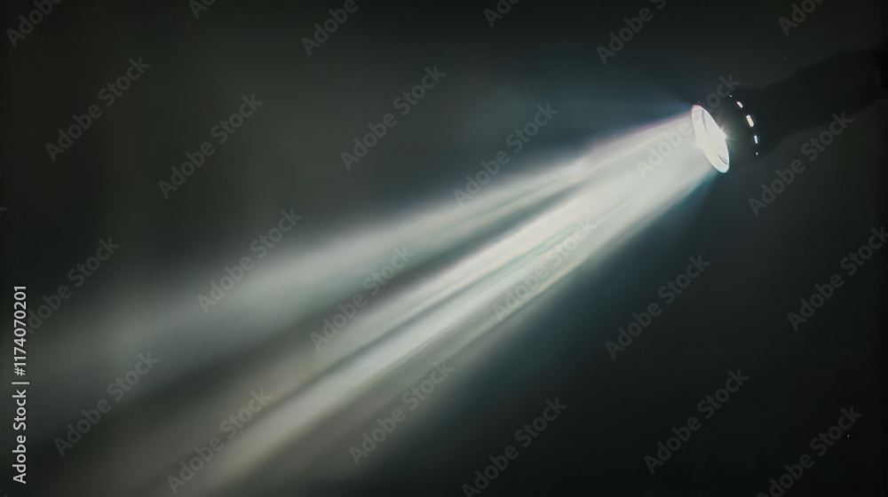 Beam of light from flashlight in dark room illuminating path Stock ...