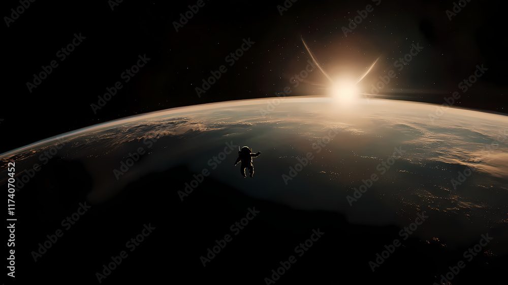 Astronaut floating in space above earth. Earthbound. Illustration Stock ...
