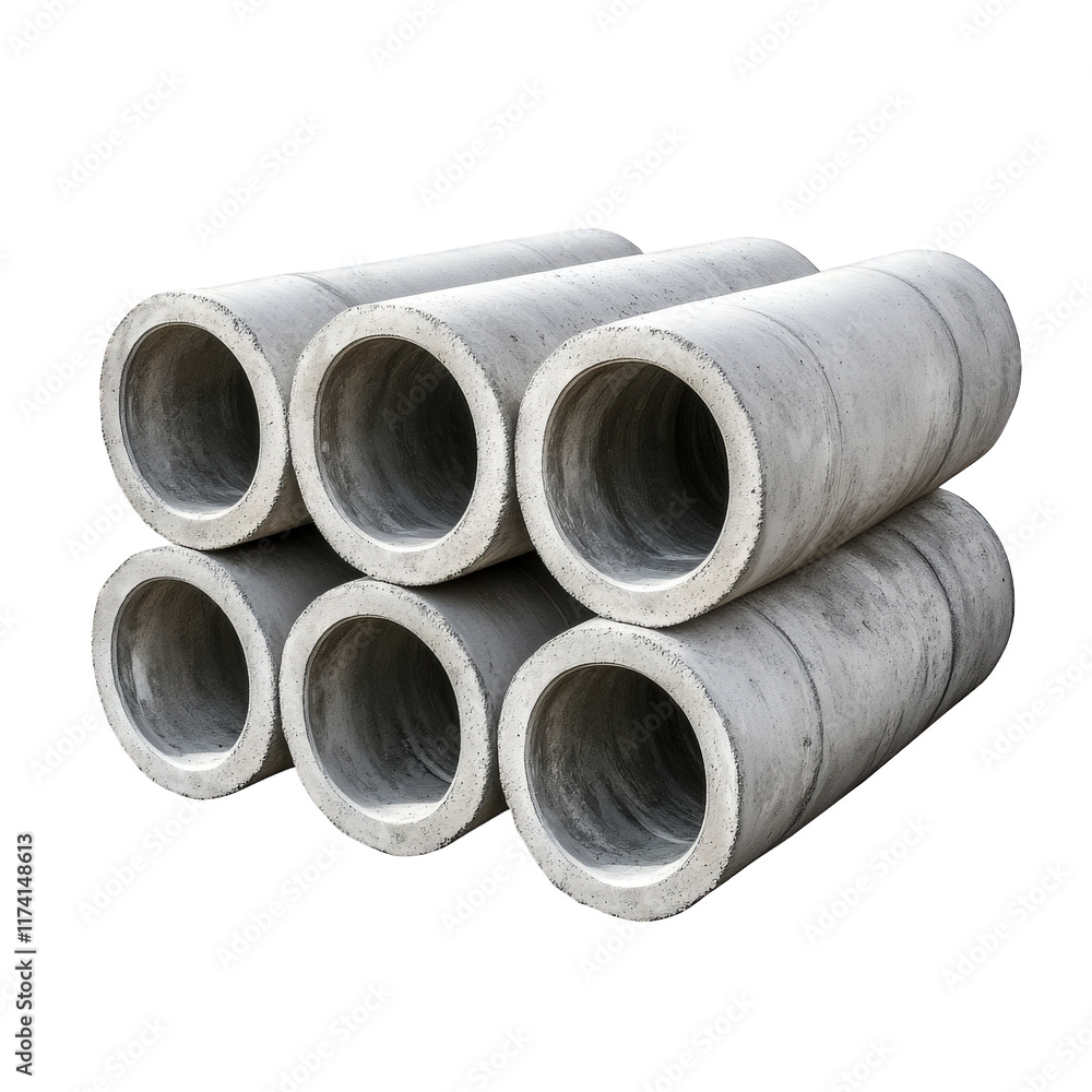 stack of six cylindrical concrete pipes. arranged in a stable formation ...
