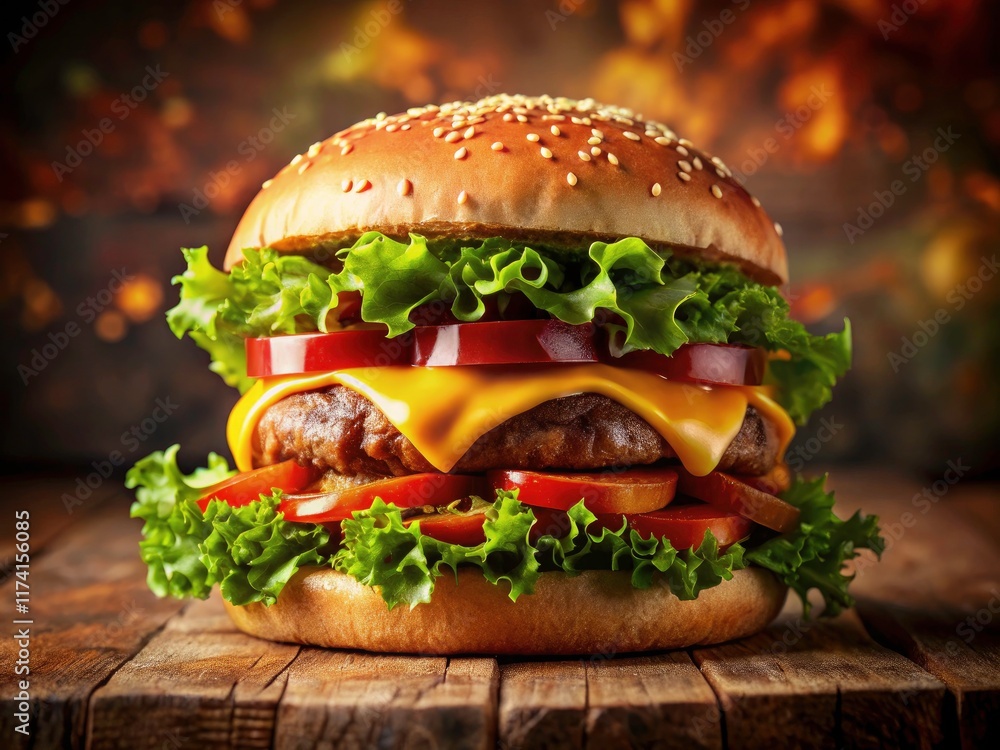 Classic diner cheeseburger: vintage retro background, UHD resolution ...