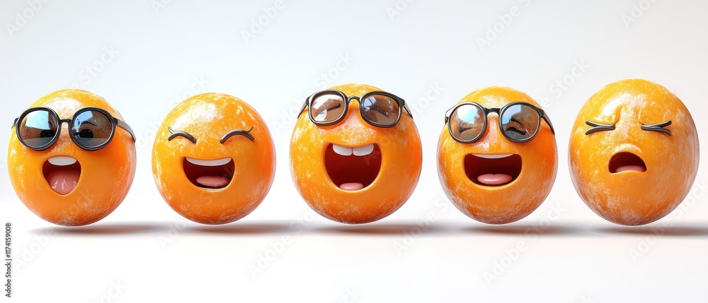 Five animated orange characters with varying facial expressions and ...