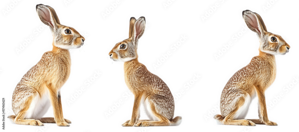 three side profiles of a rabbit. showcasing its detailed fur texture ...