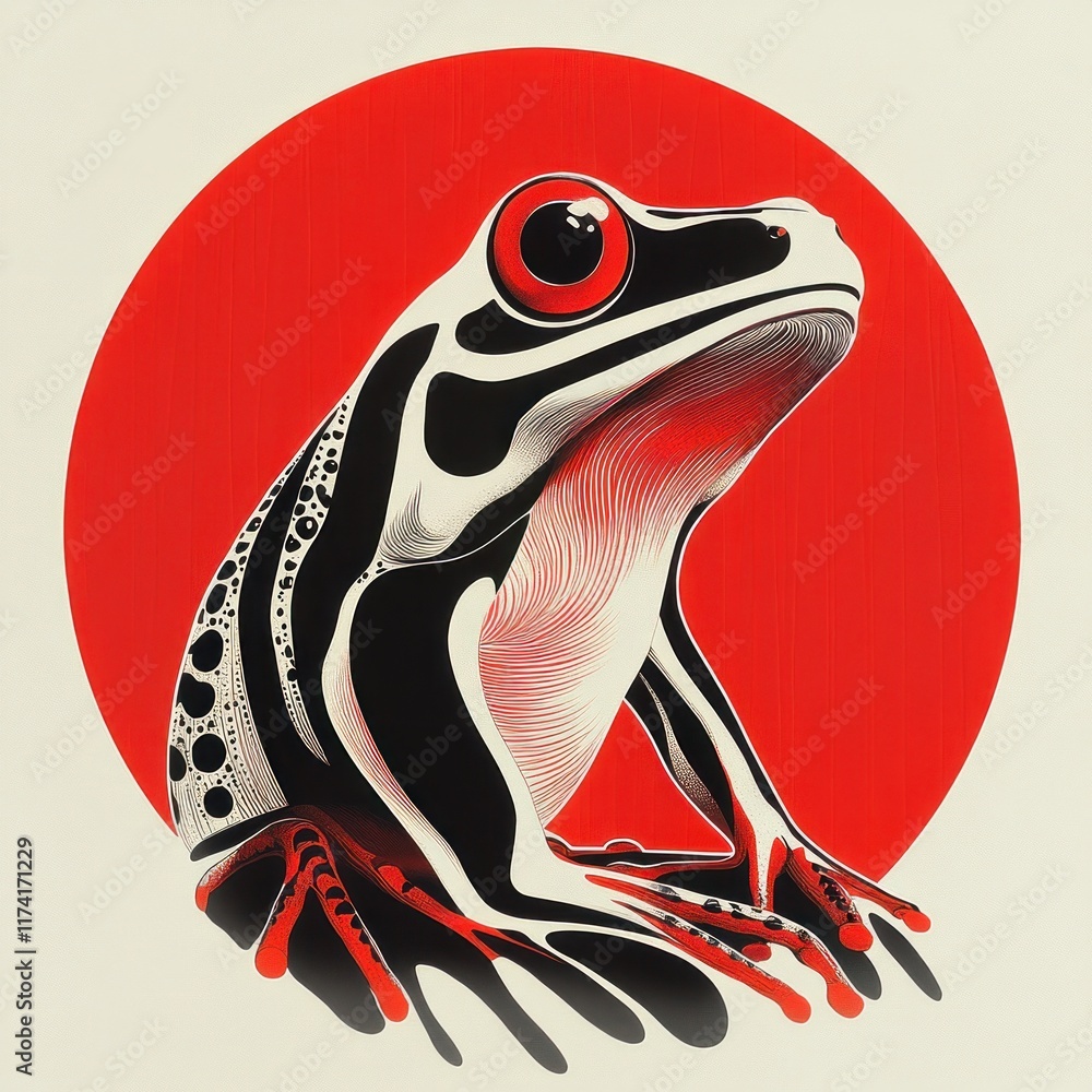 Traditional Indigenous Folk Art of a Stylized Frog in Vibrant Red with ...