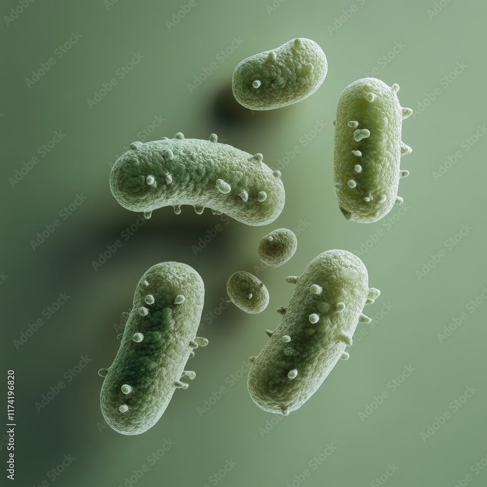 Microscopic view of various rod-shaped bacteria with irregular surfaces ...