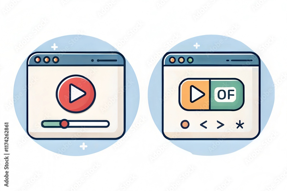 Turn on video and turn off video flat vector icons for apps and ...