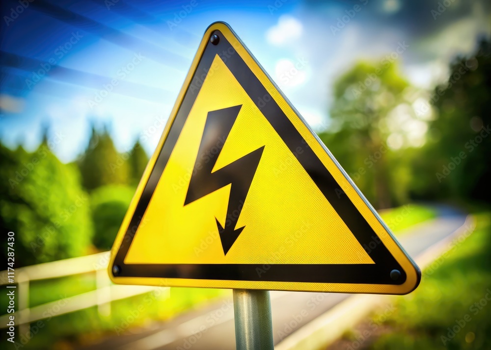 High Voltage Warning Sign Tilt-Shift Effect White Background Stock ...