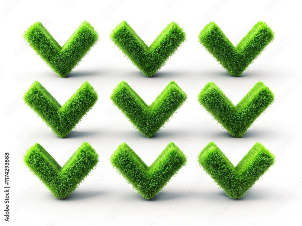 Nine vibrant green checkmarks: a high-resolution visual representation ...