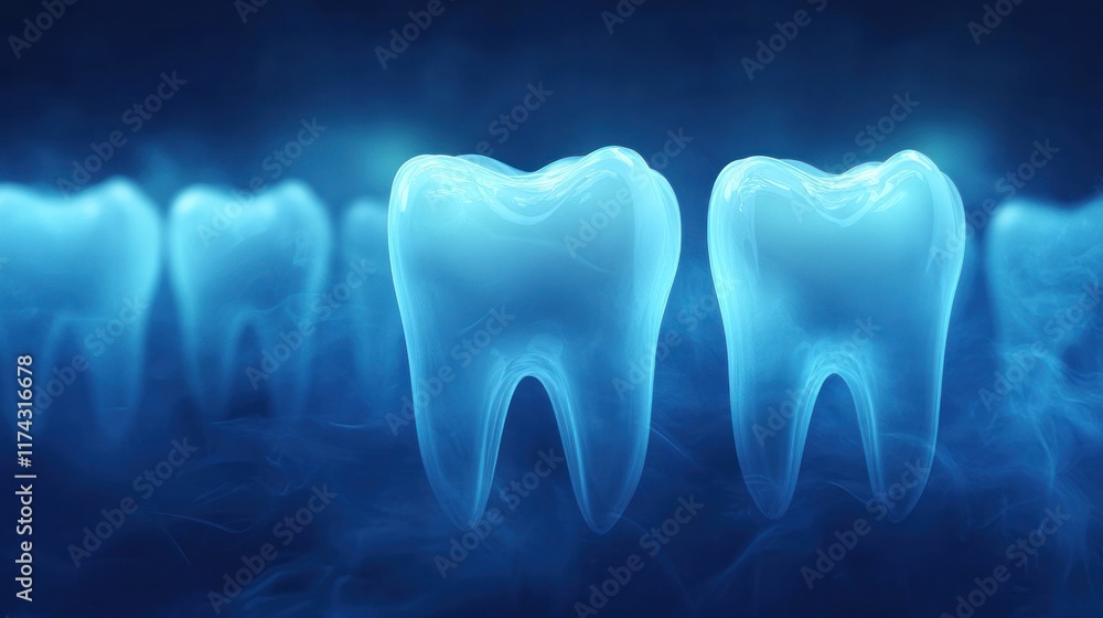 Detailed 3D digital of human dental teeth in blue abstract texture ...