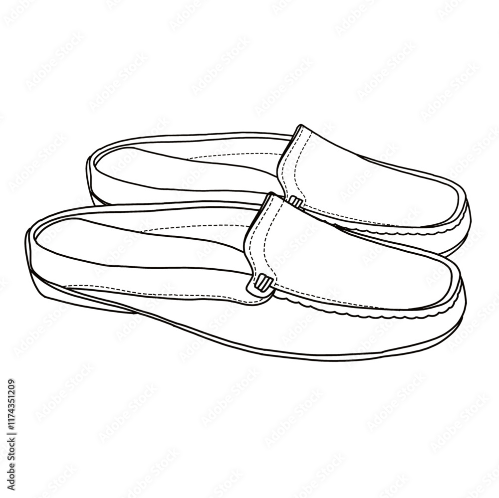 Women's Mules Slipper Loafer Shoes Line art, Technical sketch hand ...