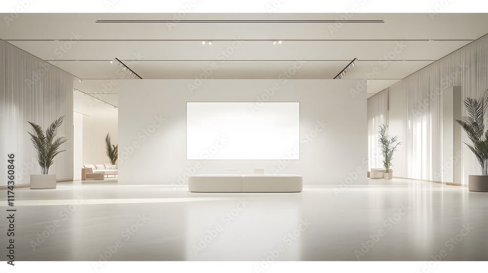 An elegant, large-scale showroom with ample white space and soft ...