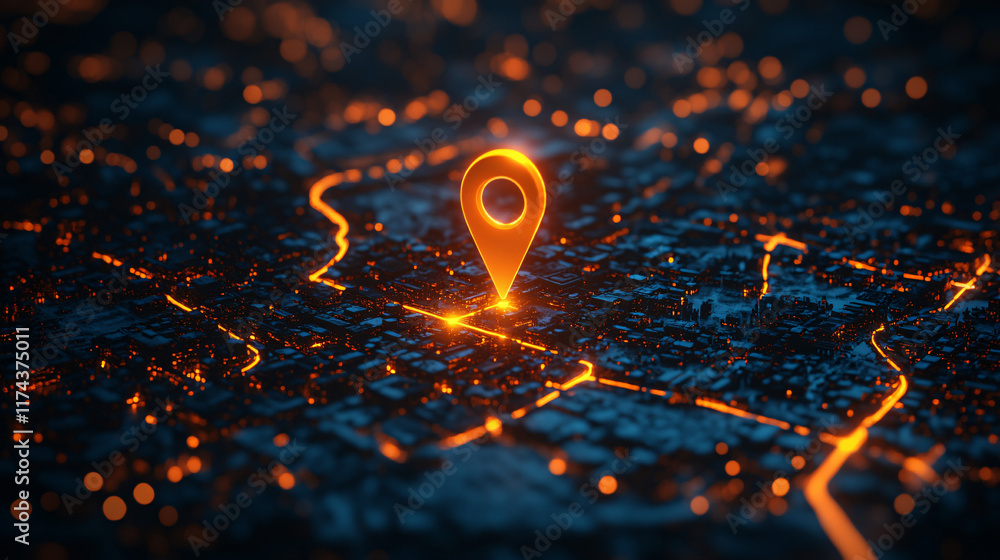 GPS with digital map and two pins. AI technology for finding addresses ...