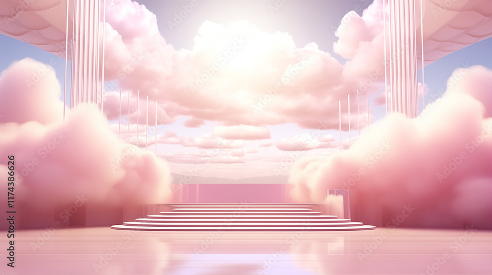 Seaside Stage Design with Futuristic Clouds and Fog, 3D Animated ...