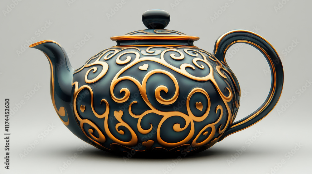 This elegant teapot features intricate swirling patterns and gold ...