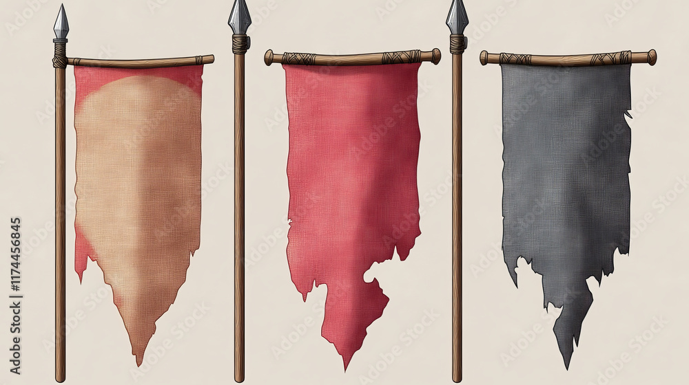 White pennant flags mockup, blank vertical banners on flagpole with ...